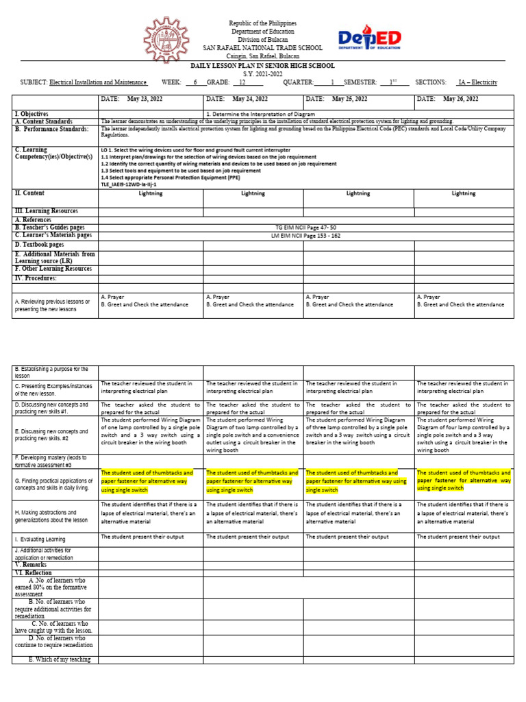 DAILY LESSON LOG ECal Localization | PDF | Learning | Switch
