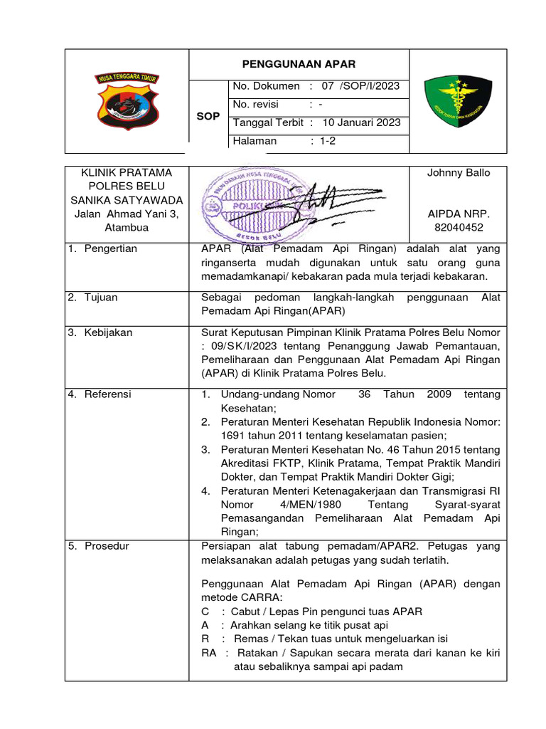 Sop Penggunaan Apar | PDF