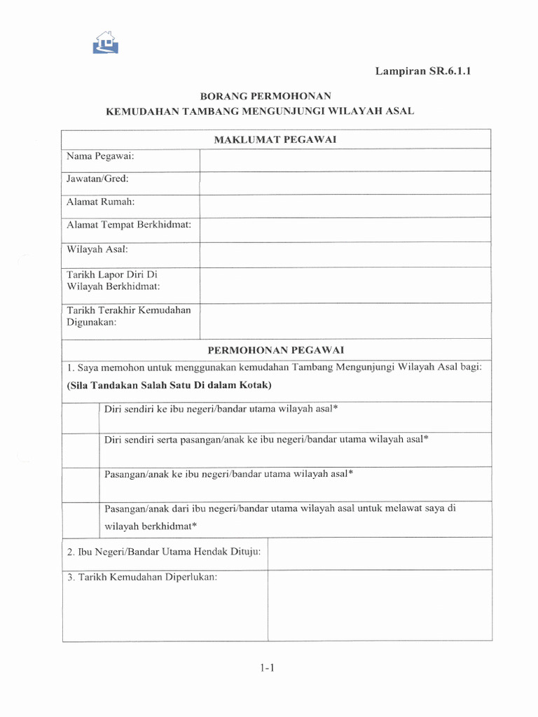 Lampiran SR.6.1.1-Borang Kemudahan Kunjung Wilayah Asal | PDF