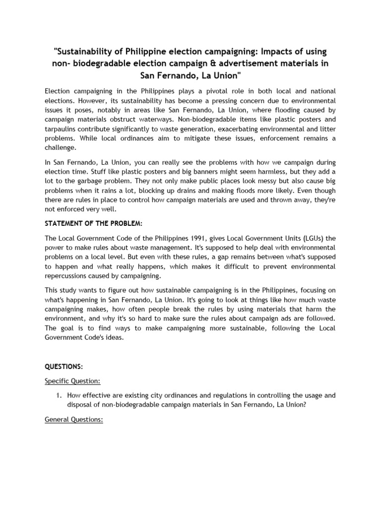 Sustainability of Philippine election campaigning | PDF | Waste ...