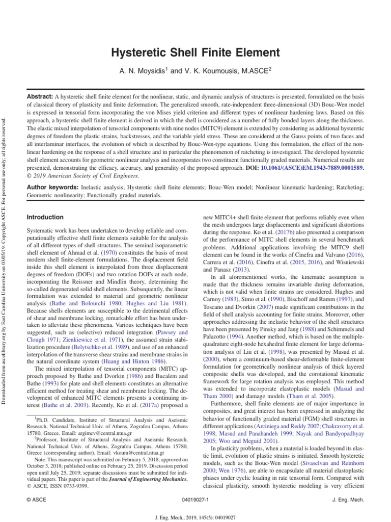 A. Moysidis - Hysteretic Shell Finite Element | PDF | Plasticity ...