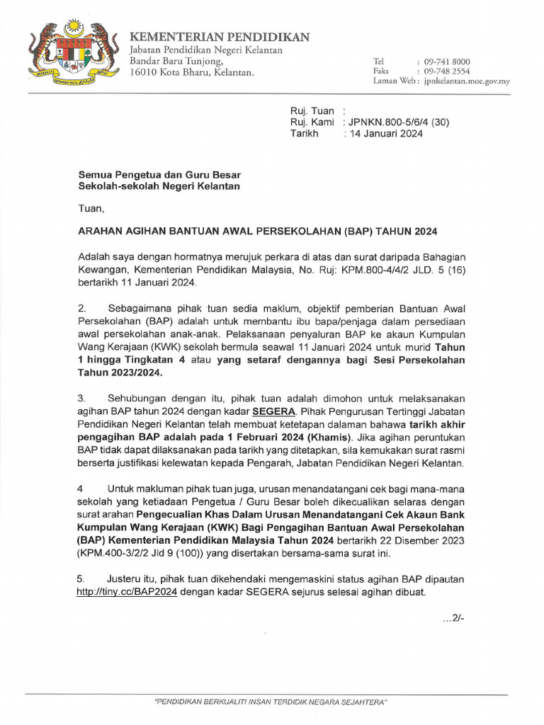 Bil 30. Surat Pelaksanaan BAP 2024 | PDF