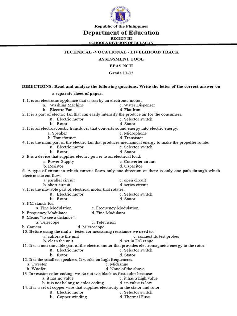 LRP - Assesment-Tool - Epas 11 | PDF | Diode | Electrical Resistance And Conductance