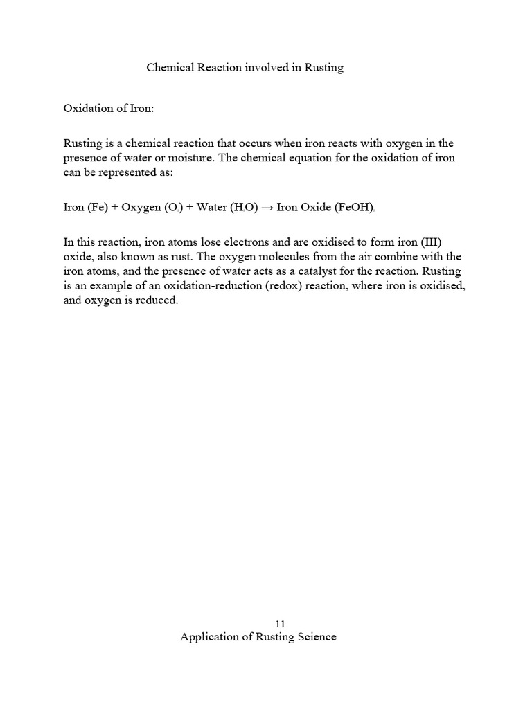 Chemical Reaction Involved in Rusting | PDF