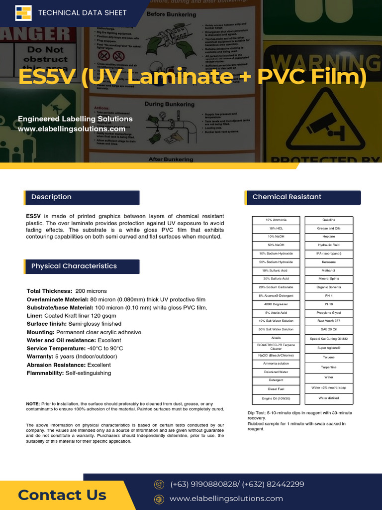 ES5V (UV Laminate + PVC Film) | PDF | Sodium Hydroxide | Chemical ...