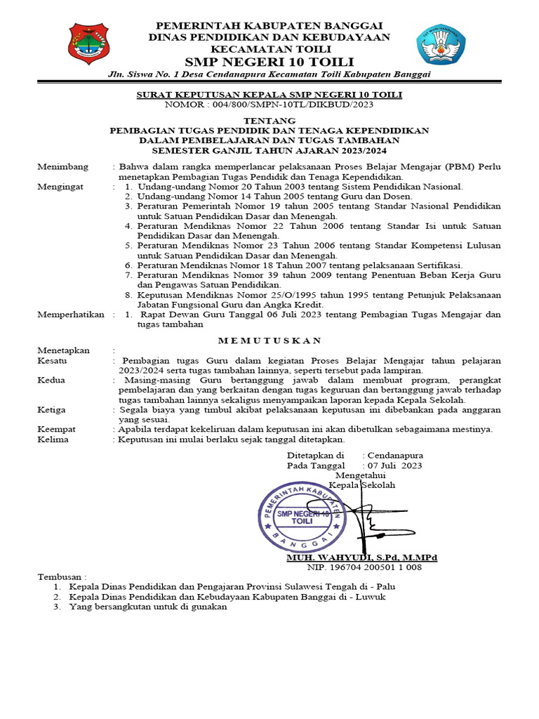 SK Pembagian Tugas 2023 2024 Ganjil | PDF