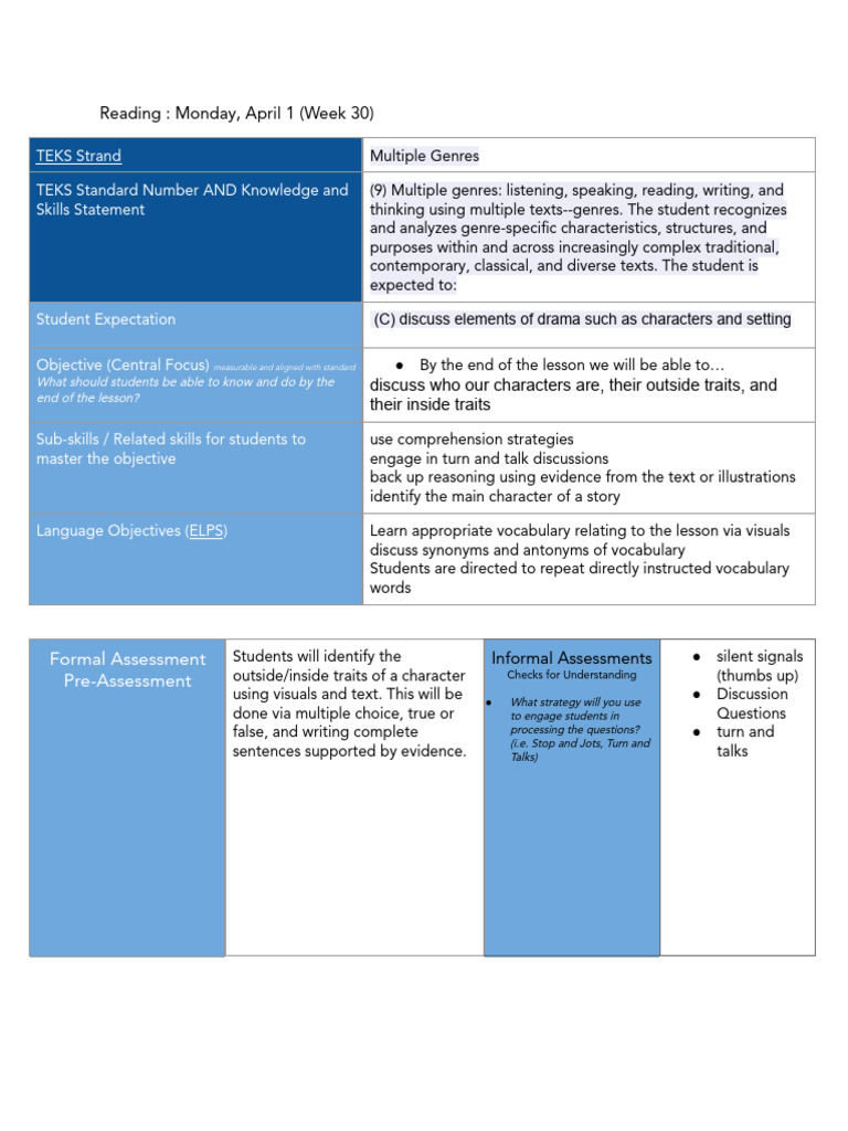 lesson plan example reading | PDF | Reading Comprehension | Learning
