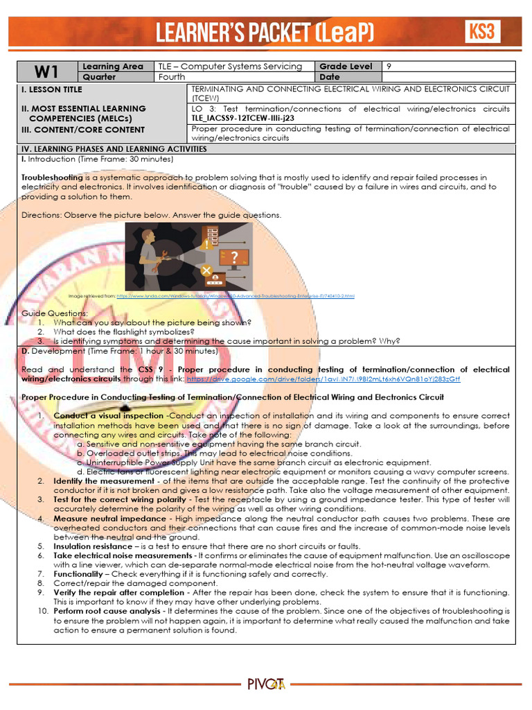 Q4-ICT-CSS-9-Week1 | PDF | Electrical Resistance And Conductance | Electrical Wiring