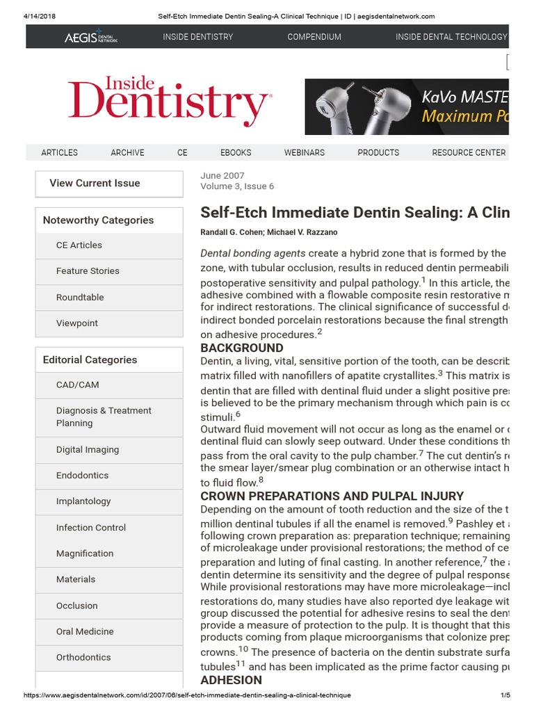Self-Etch Immediate Dentin Sealing-A Clinical Technique - ID | PDF ...