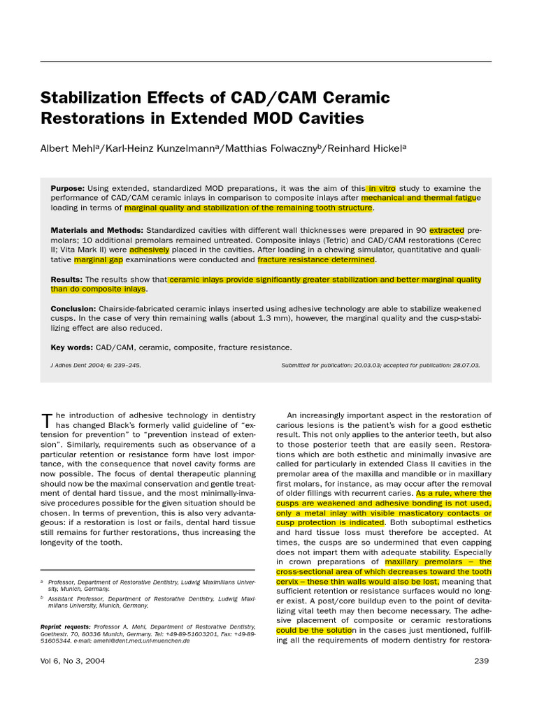 Stabilization Effects of Cadcam Ceramic Restorations in Extended Mod ...