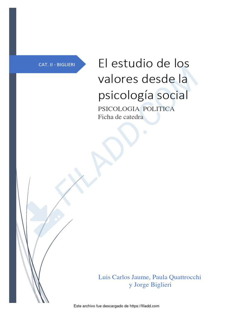 Jaume L 2019 - El Estudio de Los Valores Desde La Psicologia Social - Ficha | Descargar gratis ...