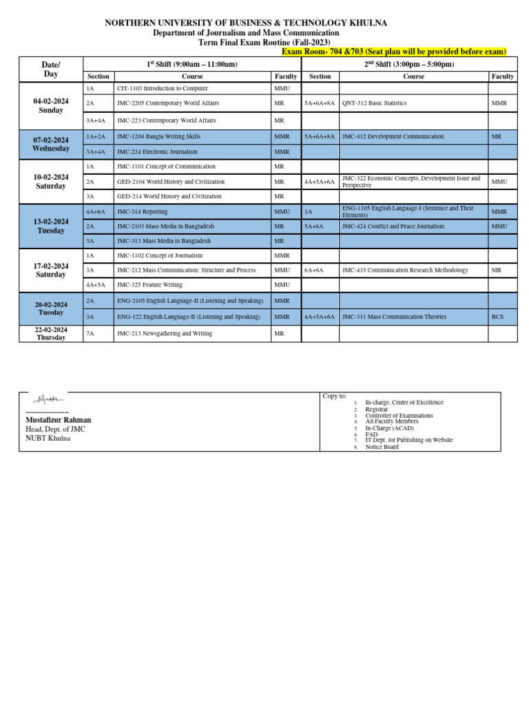 JMC Exam Schedule Fall 2023 | PDF | Science | Human Communication