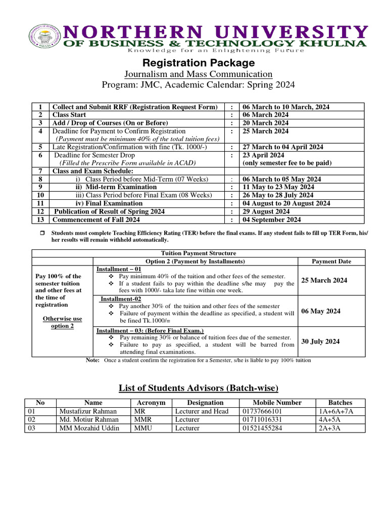 Spring 2024 JMC Registration Details | PDF | Academic Term | Communication