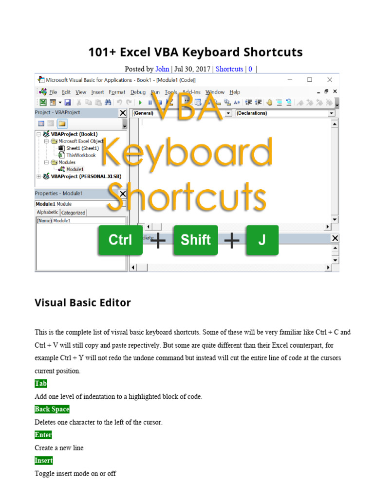 101+ Excel VBA Keyboard Shortcuts | PDF | Control Key | Cursor (User ...