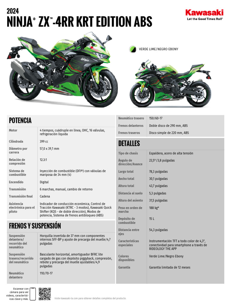 KWS FICHA TECNICA NINJA ZX 4RR KRT EDITION ABS 24 v2 | PDF | Sistema de freno antibloqueo ...