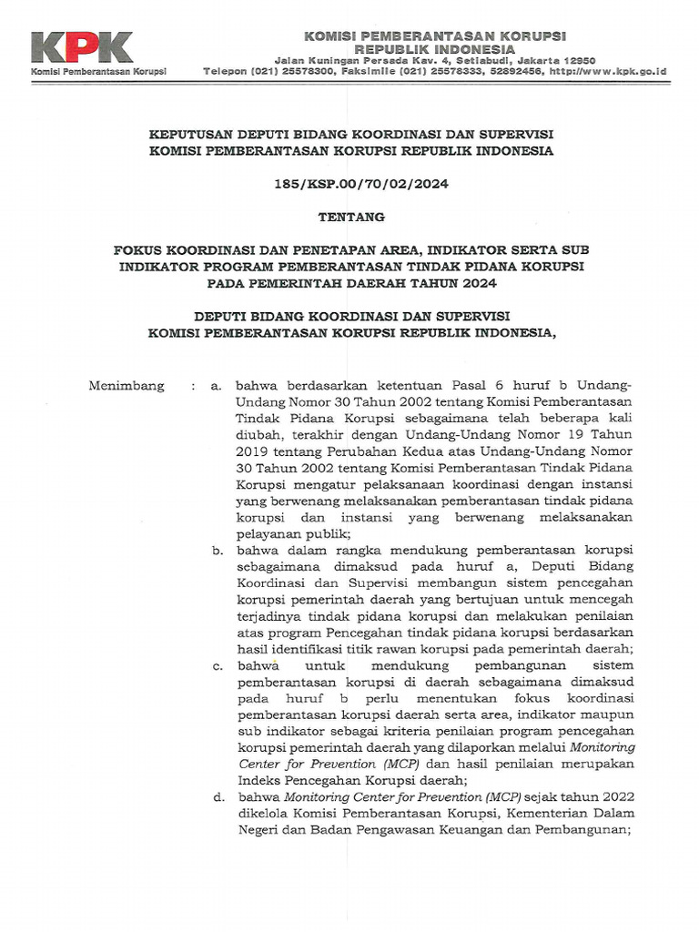 Kep Deputi 185-KSP-70!02!2024 TTG Area MCP 2024 | PDF