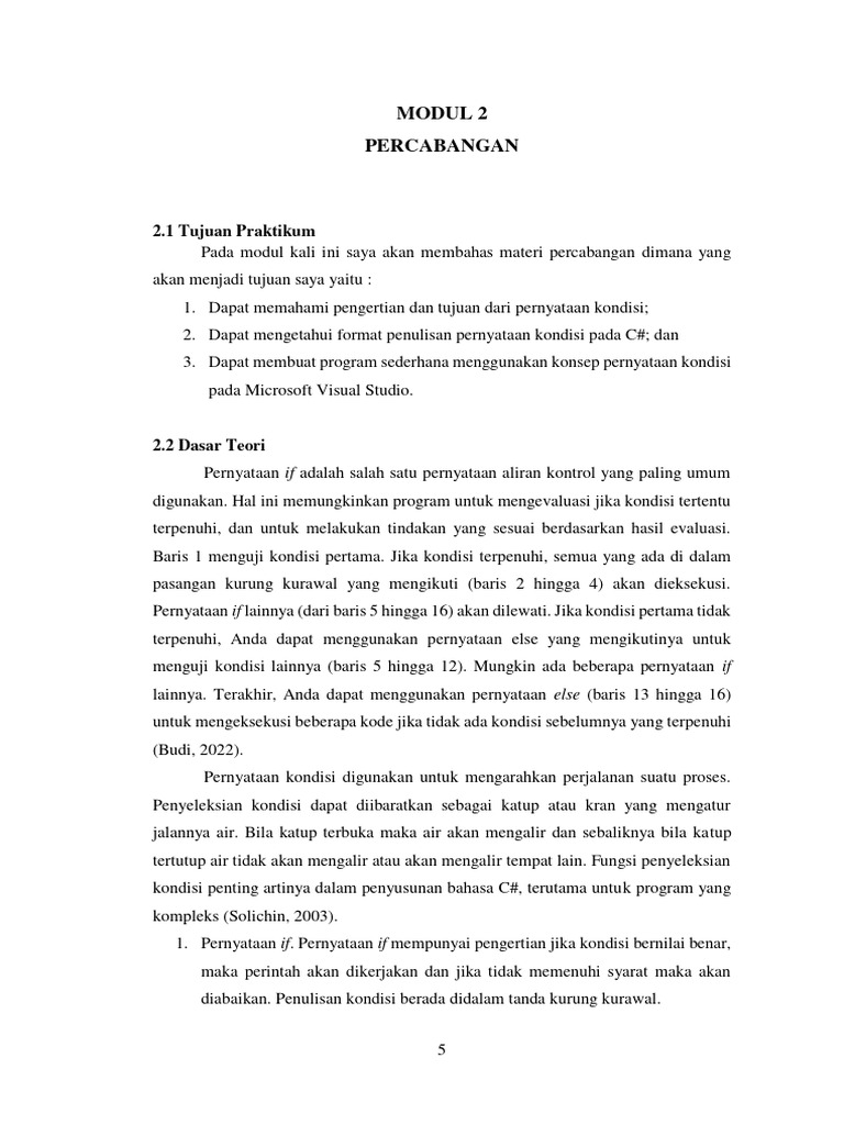 LAPRAK VISUAL 2 Percabangan Bahasa C# | PDF