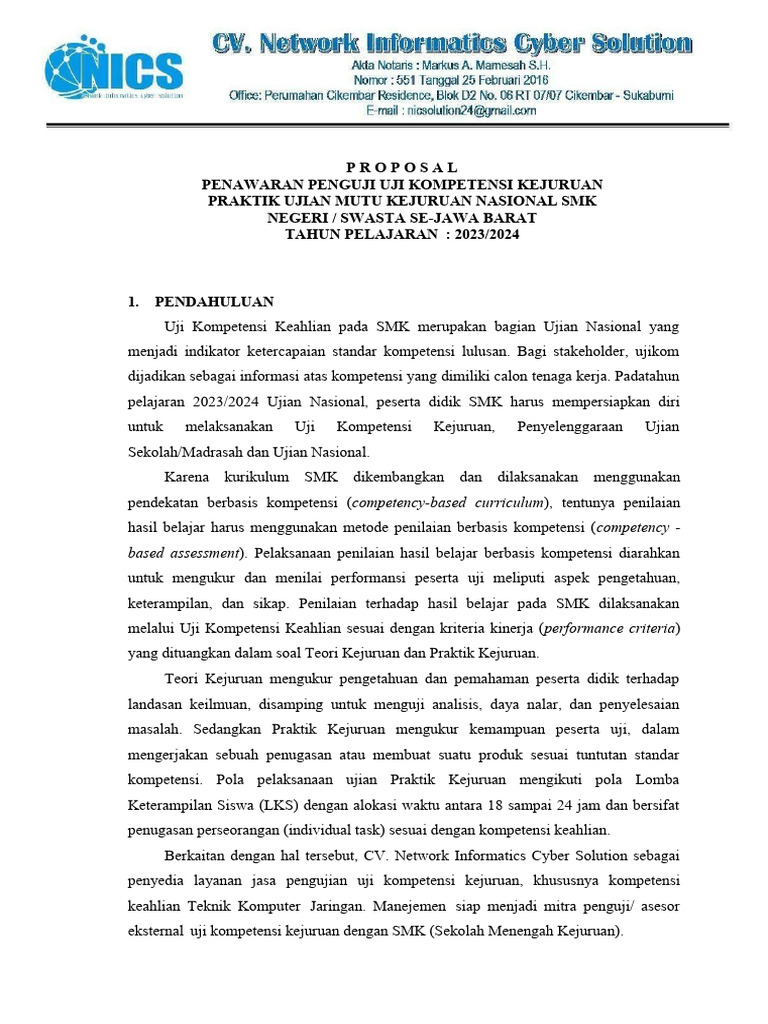 Proposal Penawaran UKK NICS TA 2023-2024 | PDF