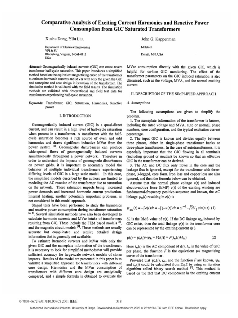 GIC Impact on Transformer Harmonics | PDF | Transformer | Alternating ...