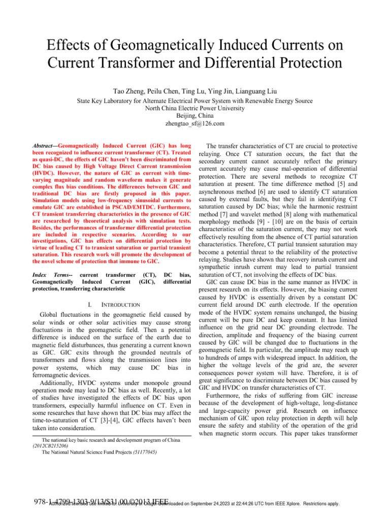 Effects Of Geomagnetically Induced Currents On Current Transformer And