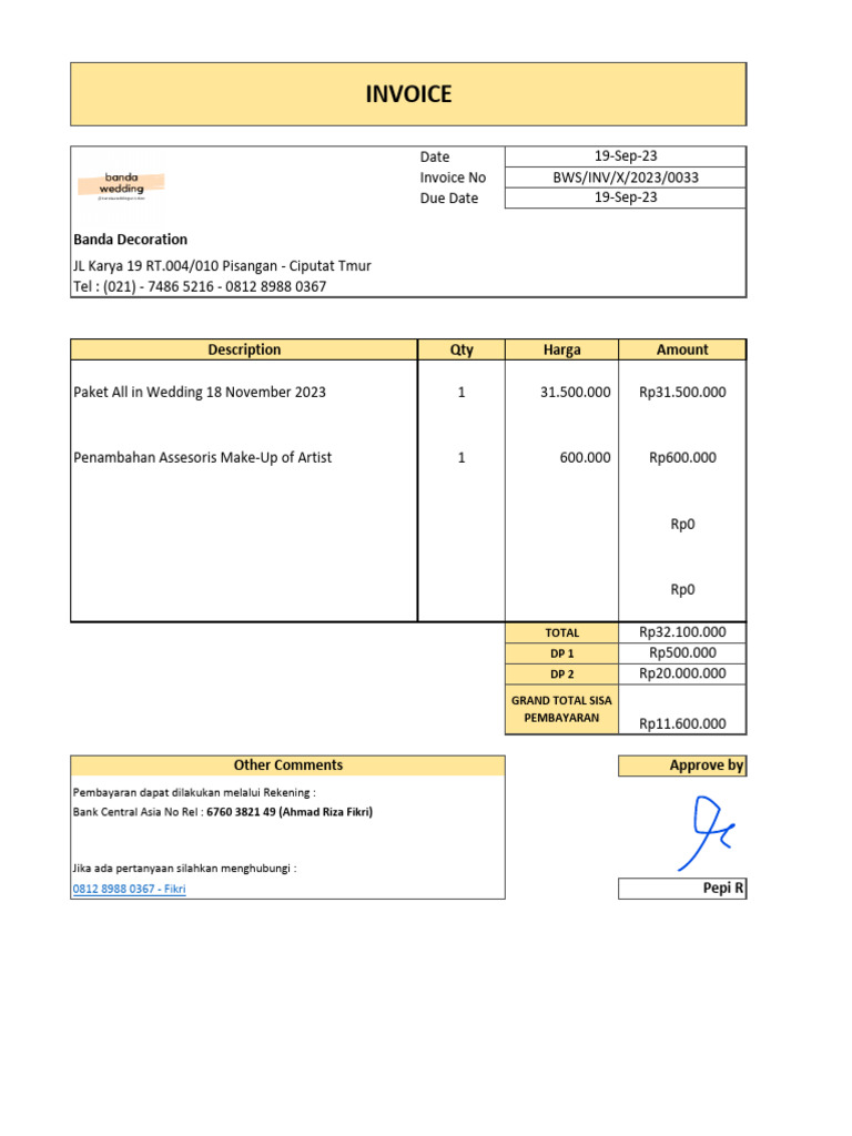 Contoh Invoice Wedding | PDF