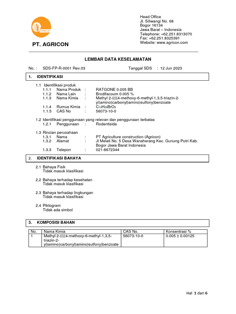 MSDS Ratgone 0.005 BB (ID) | PDF