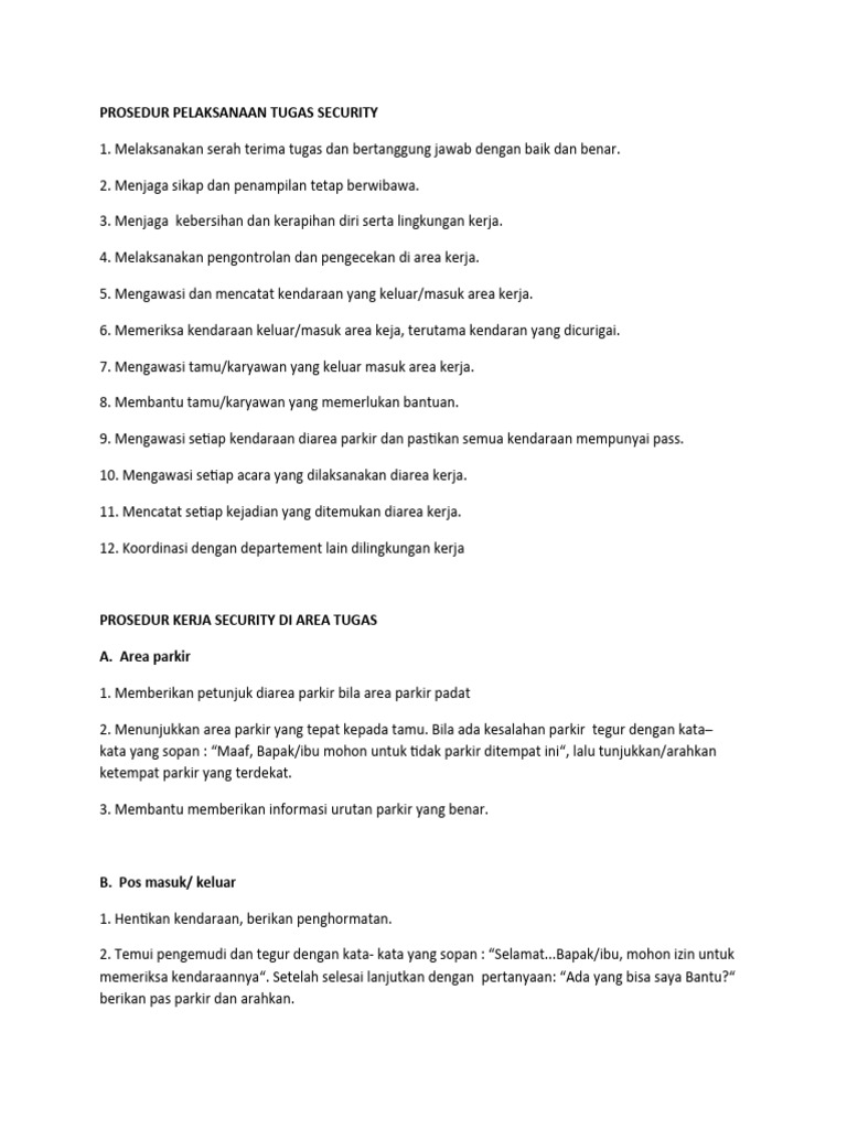 Prosedur Pelaksanaan Tugas Security | PDF | Karier & Perkembangan | Bisnis
