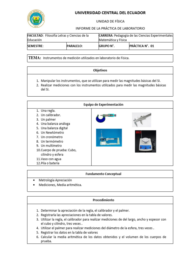 Practica No. 1 Conocimiento y Utilizaciòn Del Eq. Lab | PDF | Medición | Termómetro