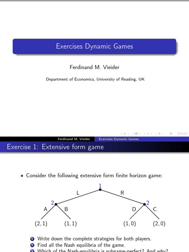 08 Dynamic Games Exercises | PDF | Economic Equilibrium | Microeconomics