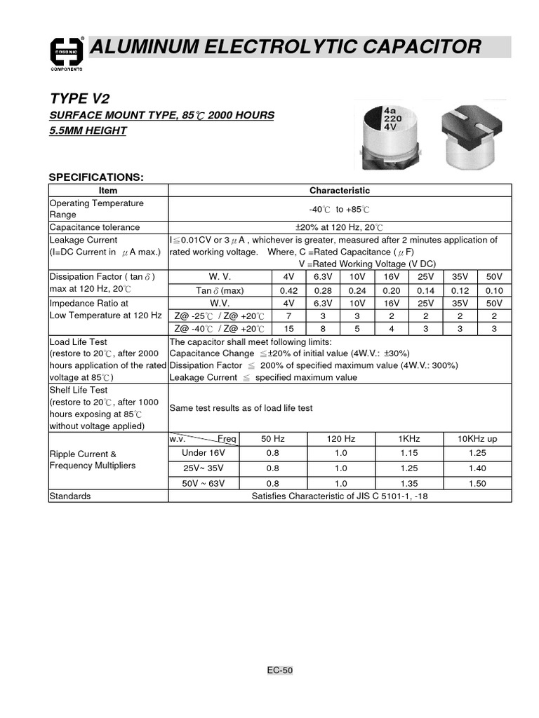 Cosonic (SMD) V2 Series | Download Free PDF | Capacitor | Electronic Engineering