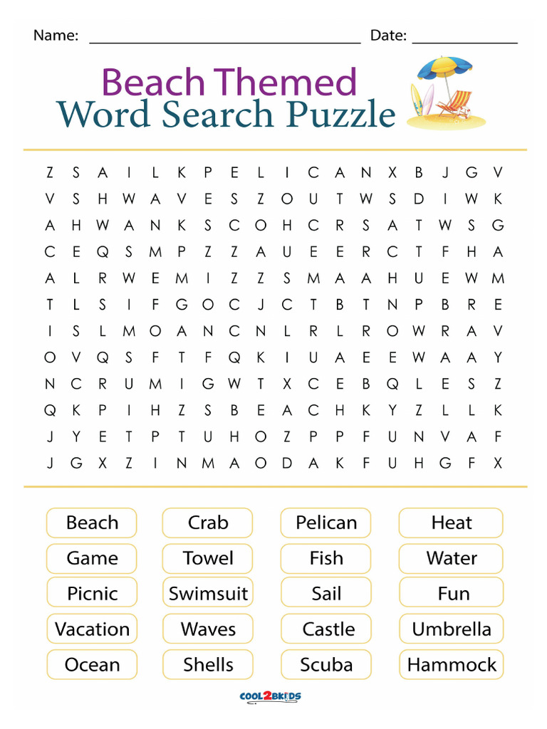 Beach Themed Word Search Puzzle | PDF