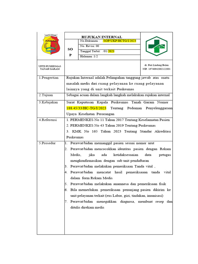 Prosedur Rujukan Internal Puskesmas | PDF
