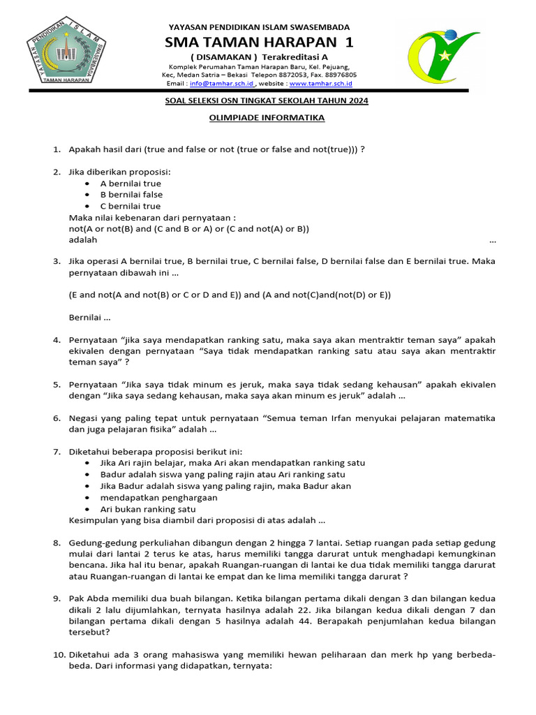 Soal Seleksi Osn Informatika Tahun 2024 | PDF