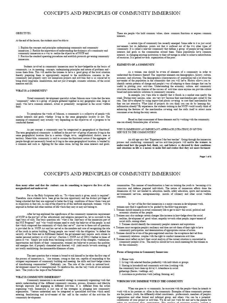 Concepts and Principles of Community Immersion | PDF | Community | Concept