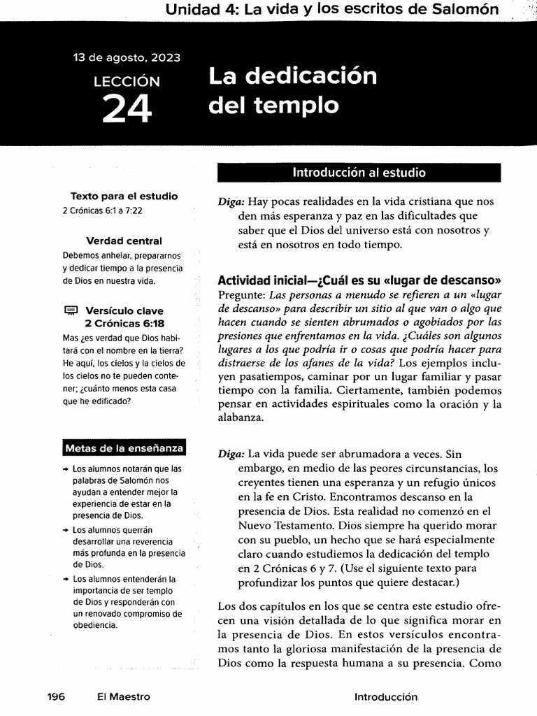 Leccion 24 l23 B A Dedicacion Del Templo Maestro | PDF