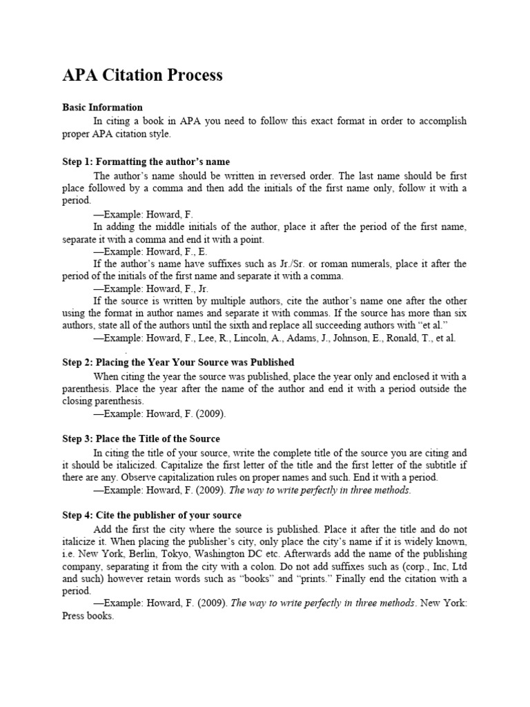 APA Citation and Format Process | Download Free PDF | Apa Style | Typefaces