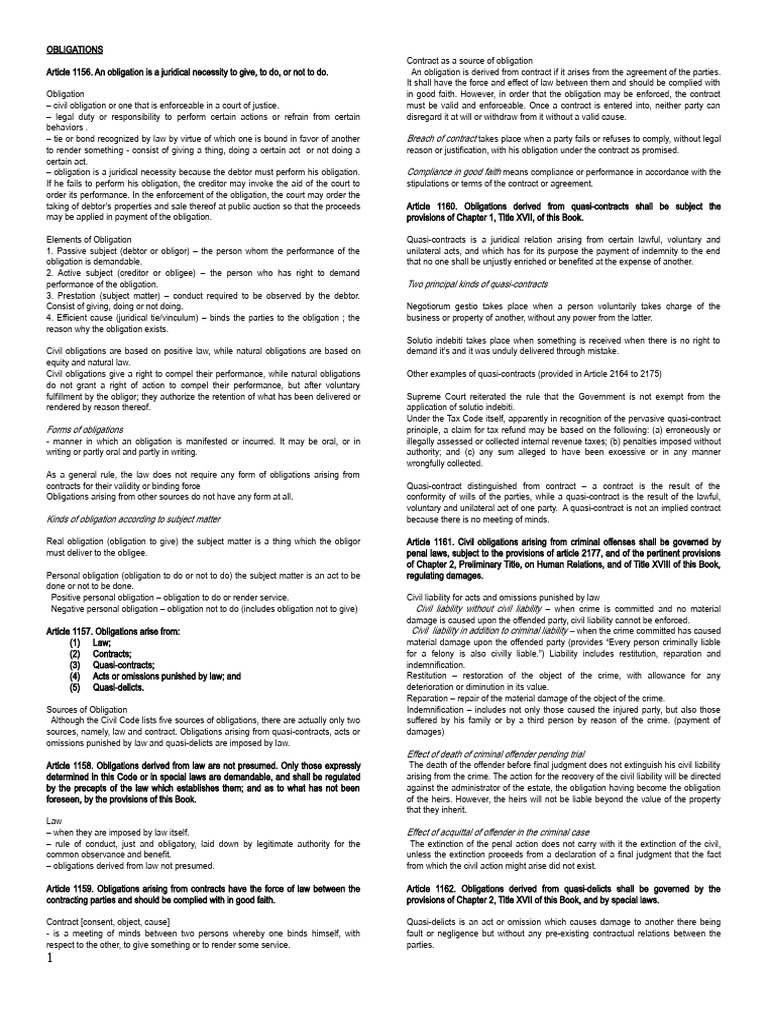 Oblicon Reviewer | Download Free PDF | Damages | Legal Liability