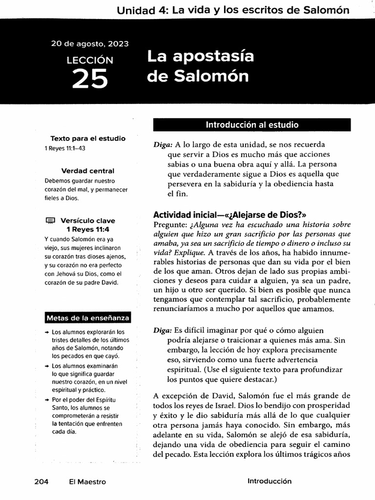 Leccion 25 23 B La Apostasia de Salomon Maestro | PDF
