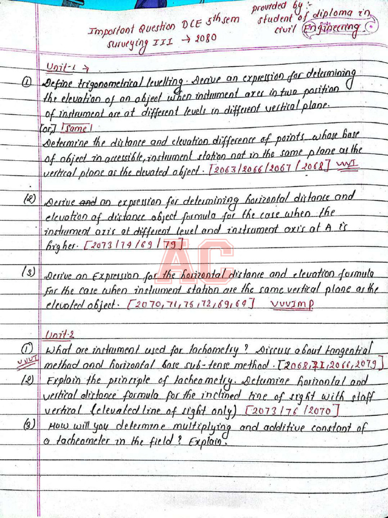 Surveying III - Model Question | PDF