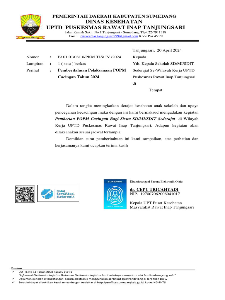 Pemberitahuan Pelaksanaan POPM April 2024 | PDF