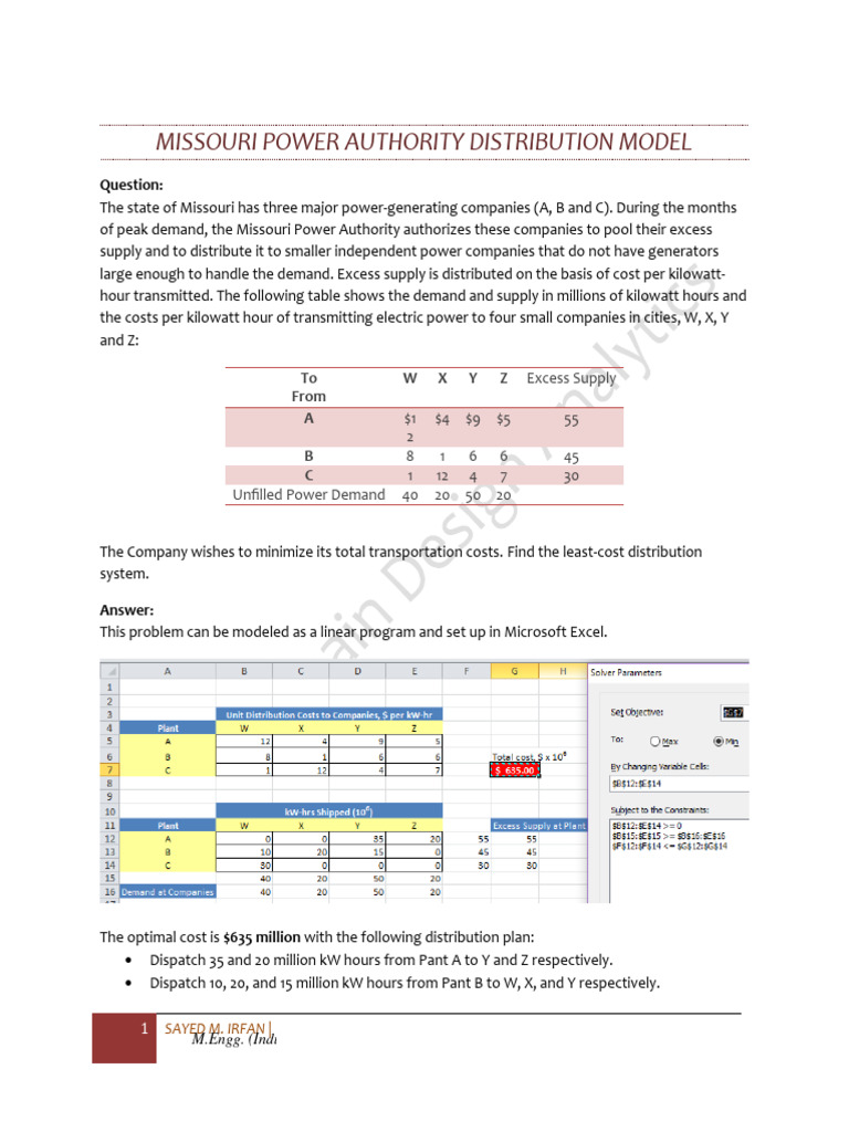 Missouri Power Authority Cost Distribution Model | PDF