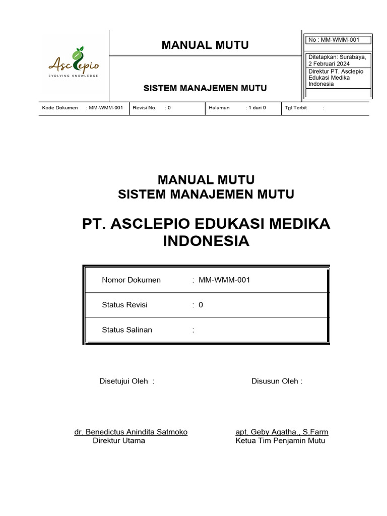 Manual Mutu Sistem Manajemen Mutu | PDF