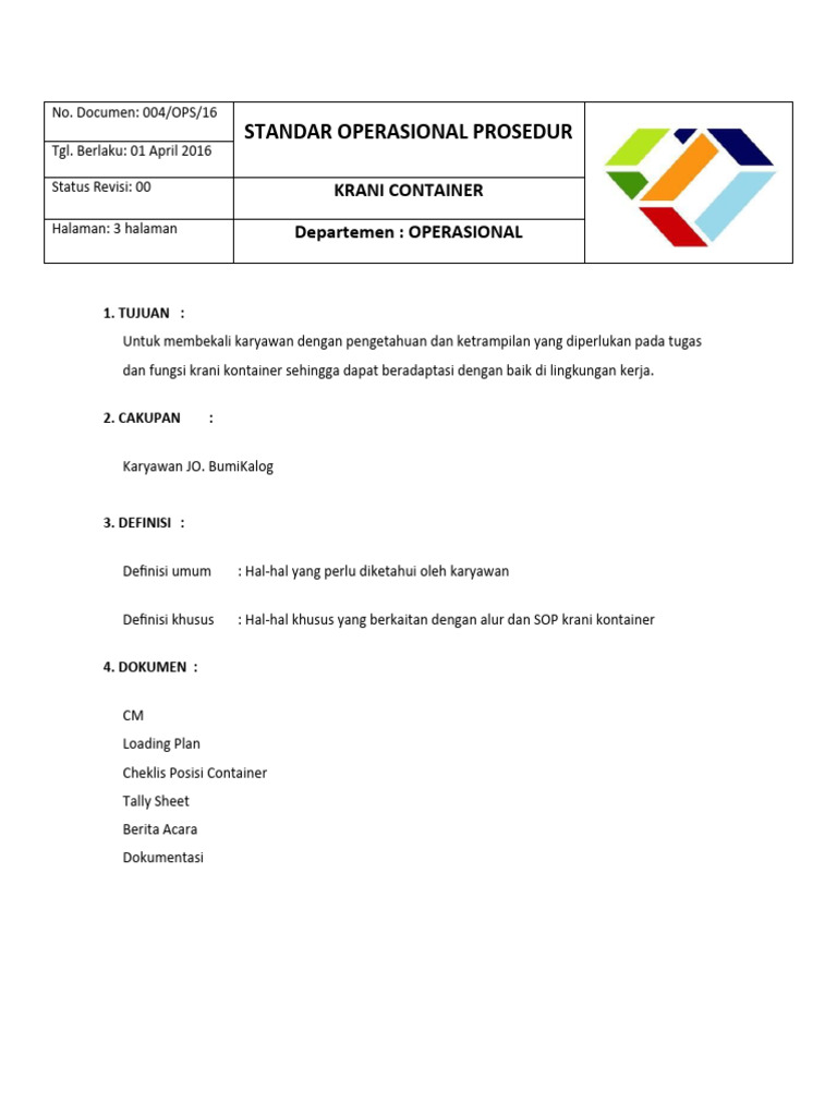 S O P Krani Terbaru | PDF
