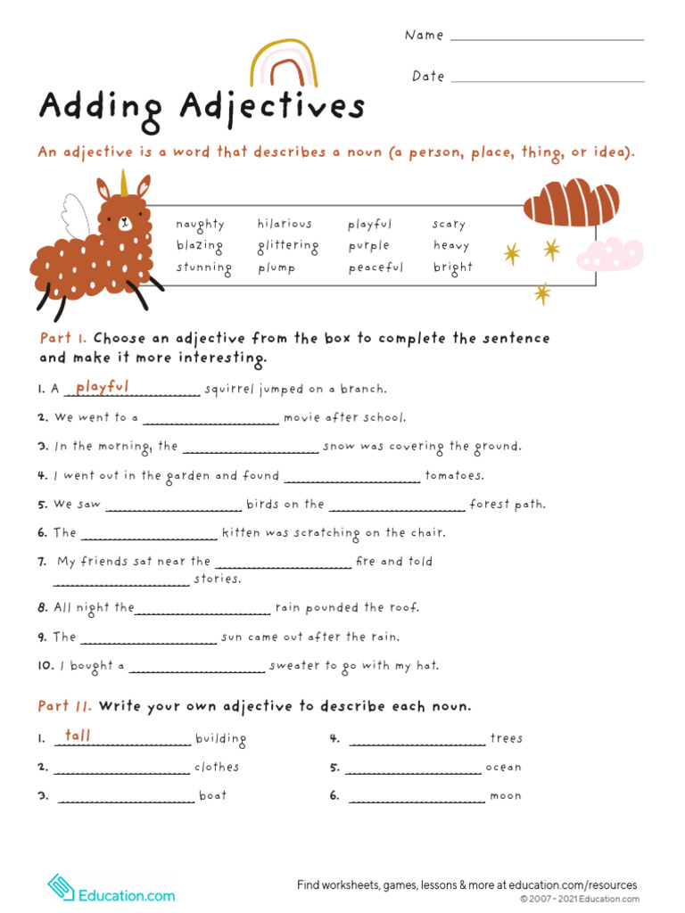 Adjective Usage Worksheet for Students | PDF | Language Arts & Discipline