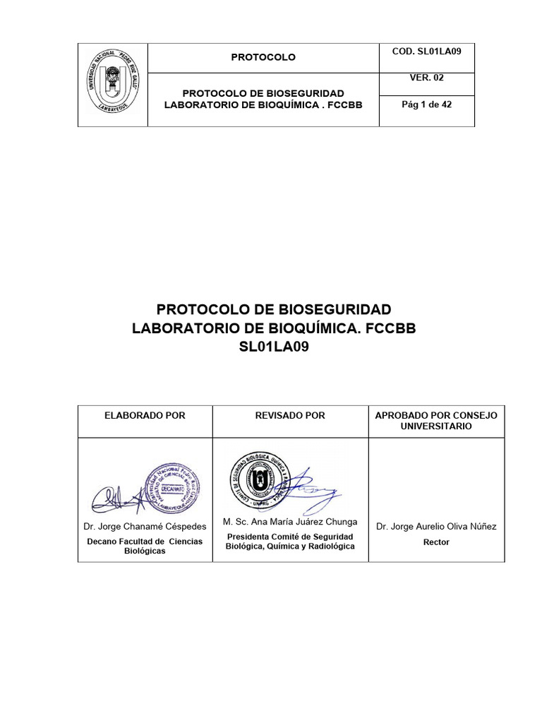 Protocolo de Bioseguridad Del Lab de Bioquimica | PDF | Laboratorios | Riesgo