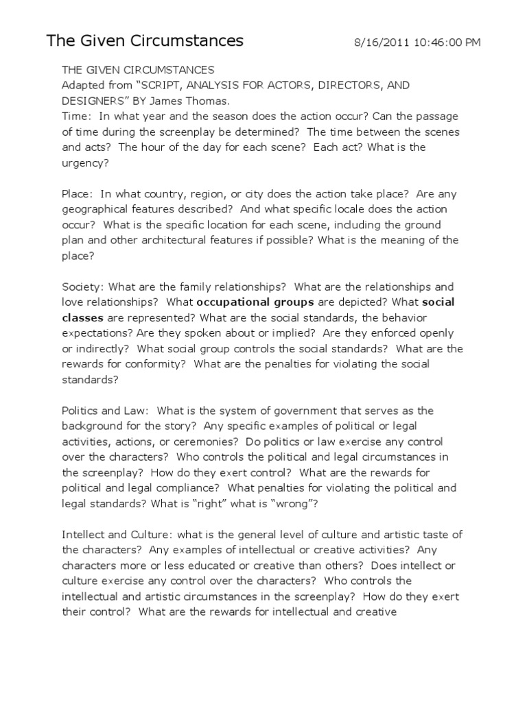 The Given Circumstances: Classes Are Represented? What Are The Social ...