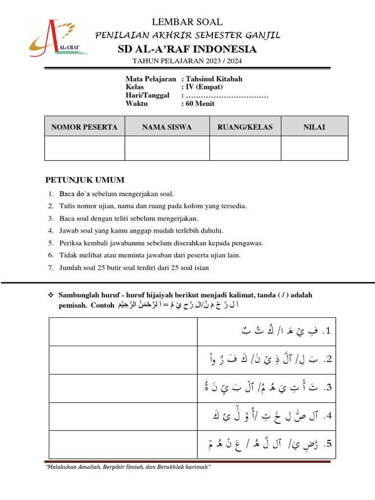 Tahsinul Kitabah Kelas 4 | PDF