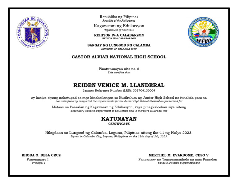 JHS Certificate of Completio | PDF