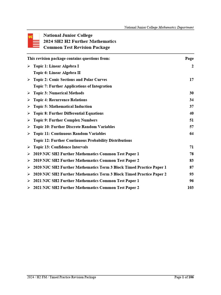 2024 NJC H2 Further Math Revision | PDF | Eigenvalues And Eigenvectors ...