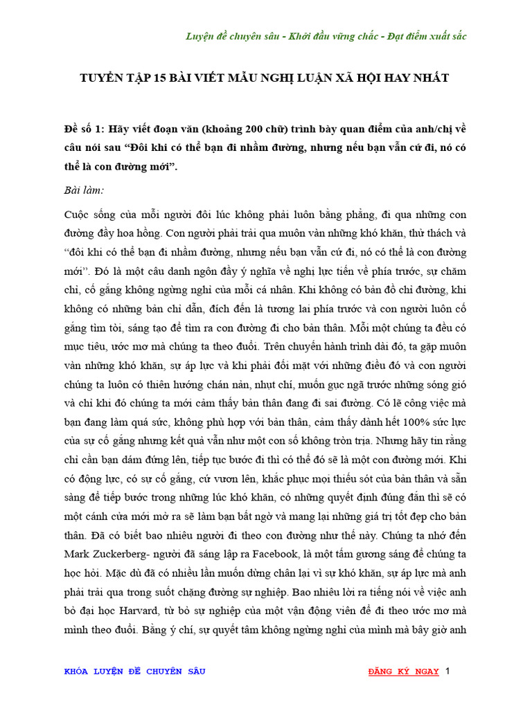 TTS-15 BÀI VĂN MẪU NLXH | PDF